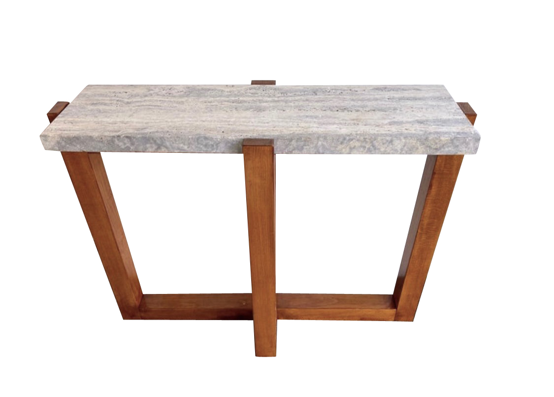 Balsamo Antiques | 1960's Pair Italian Travertine & Walnut Console Tables