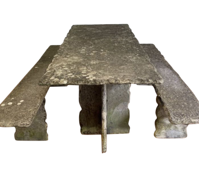 Balsamo Antiques | 1940's English Stone Garden Table and Seating