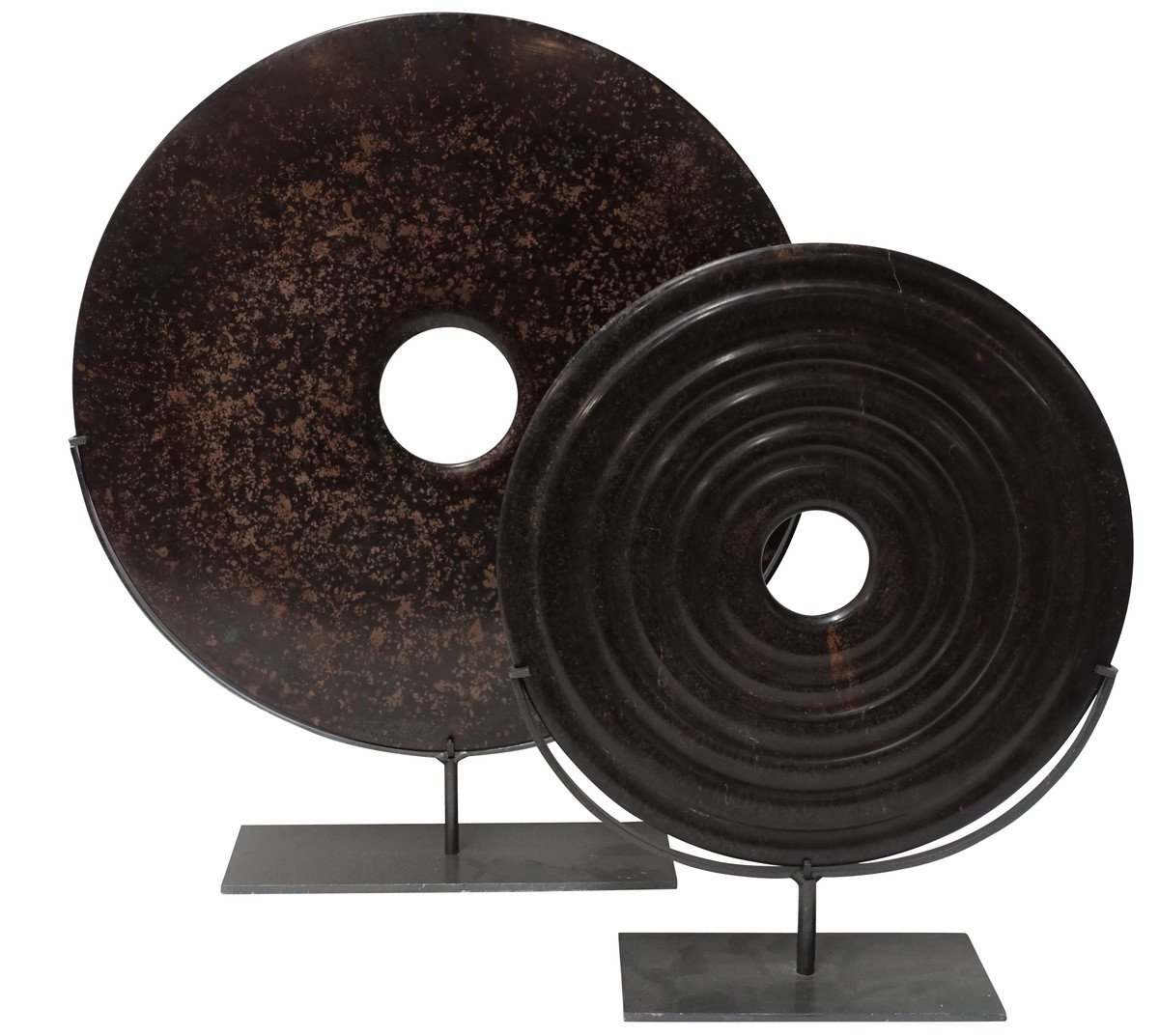 Balsamo Antiques | Contemporary Chinese Set of Two Brown Stone Discs