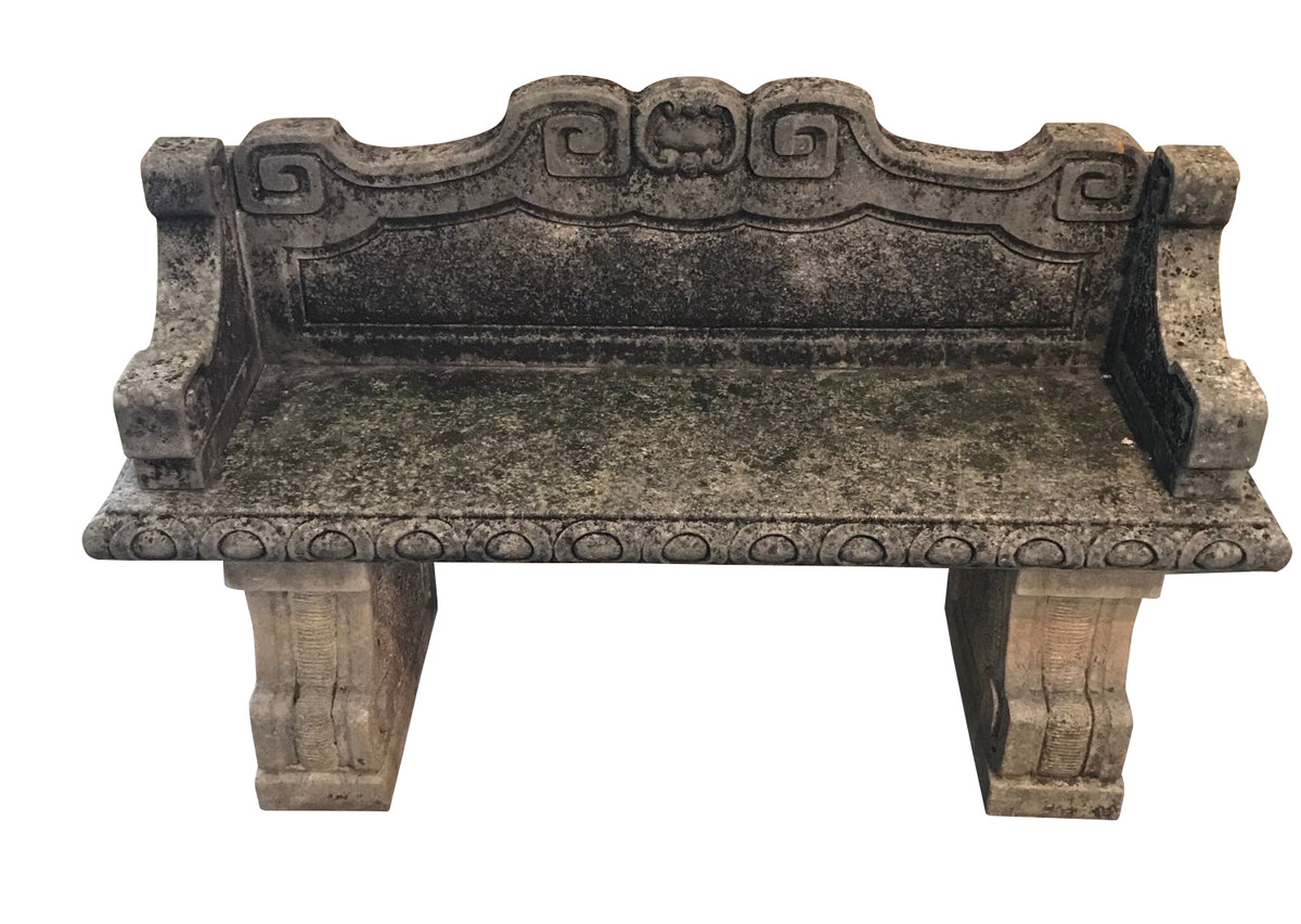 Balsamo Antiques | 1920's Italian Vicenza Stone Bench WIth Back