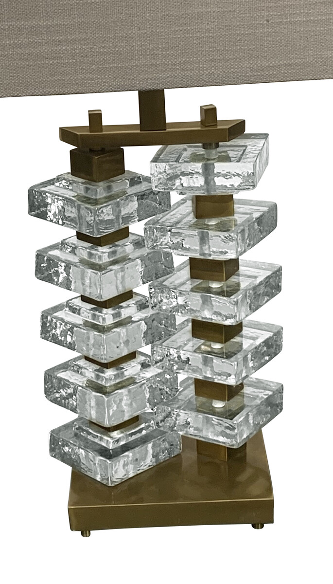 Balsamo Antiques | Contemporary Romania Pair Textured Glass Lamps