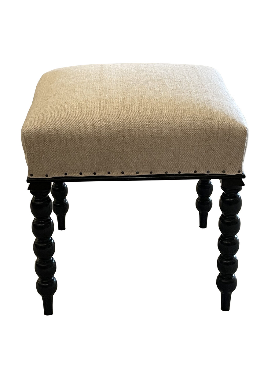 Balsamo Antiques | 1870c English Ebonized Spool Leg Foot Stool