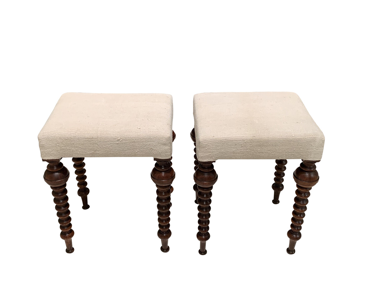 Balsamo Antiques | 19thc English Pair Spool Leg Foot Stools